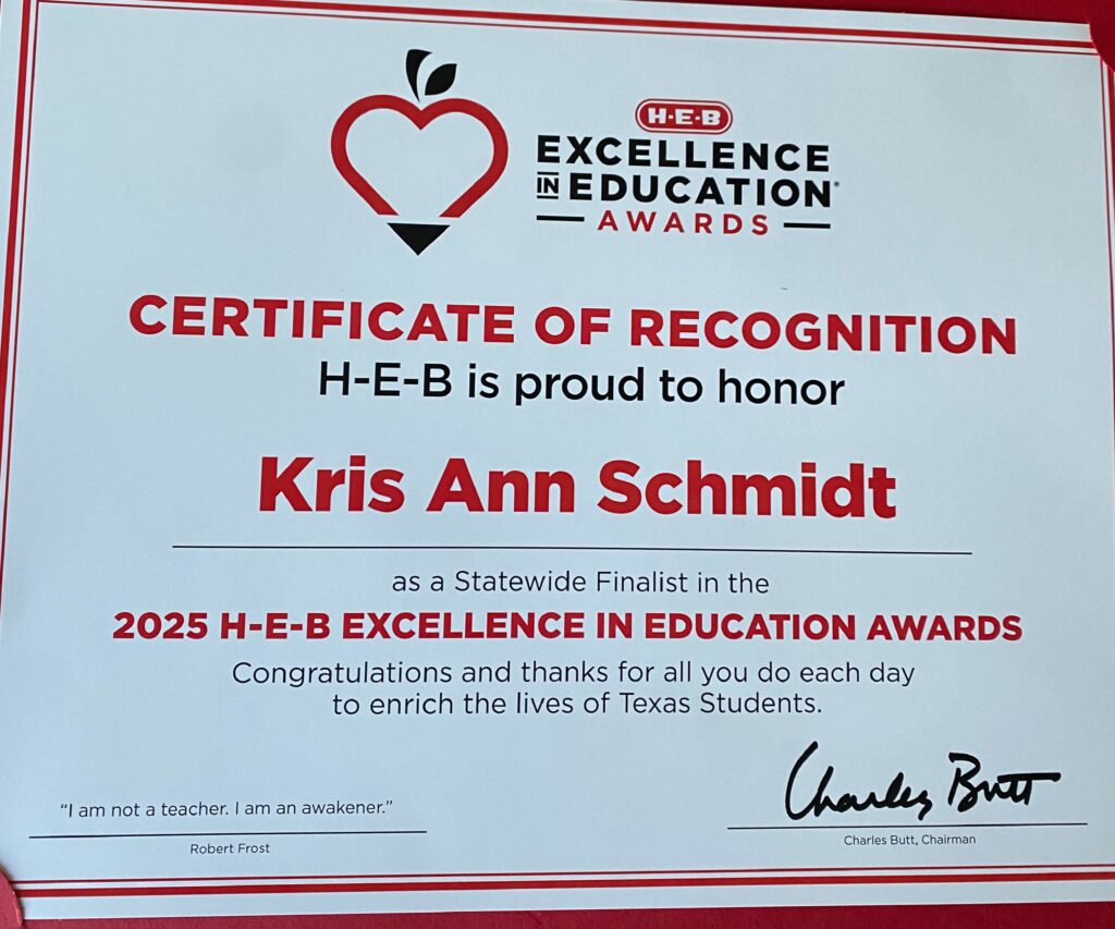 UT Charter School’s Kris Ann Schmidt Named Semi-Finalist for 2025 H-E-B ...